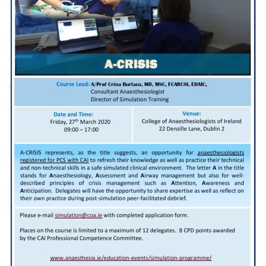 A-CRISIS Simulation Course – The College of Anaesthesiologists of Ireland