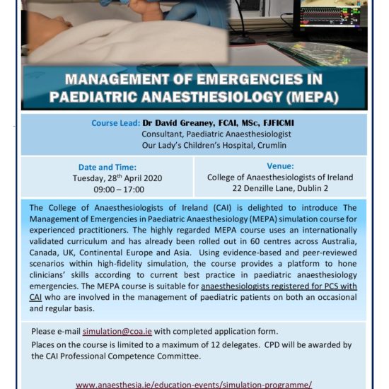 Management of Emergencies in Paediatric Anaesthesiology (MEPA) – The ...