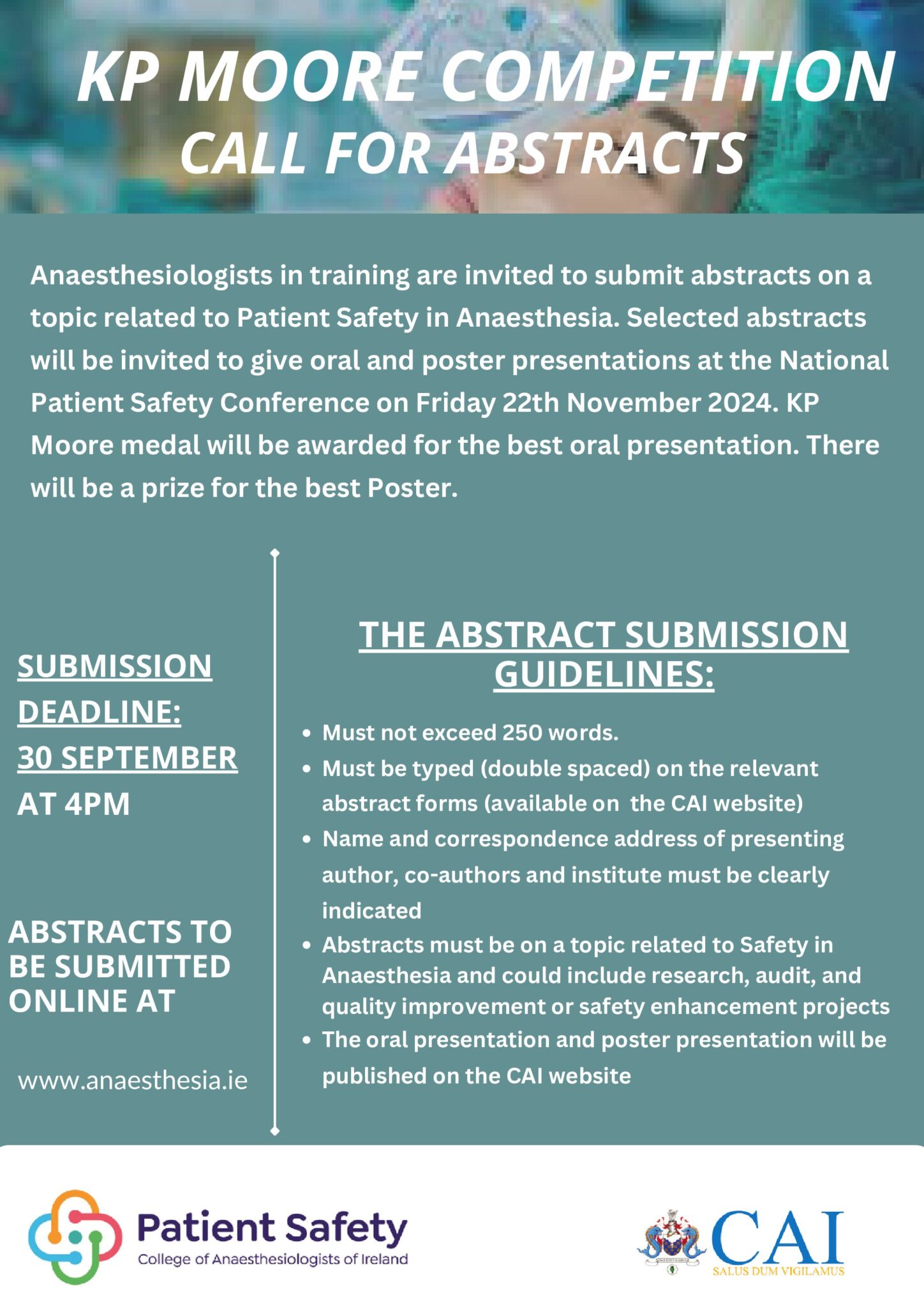 KP Moore Medal Abstract Submission Form – The College of Anaesthesiologists of Ireland